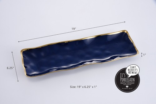 Pampa Bay Sunset by the Sea Rectangular Serving Piece Blue/Gold (BLU-2603) for sale online | eBay