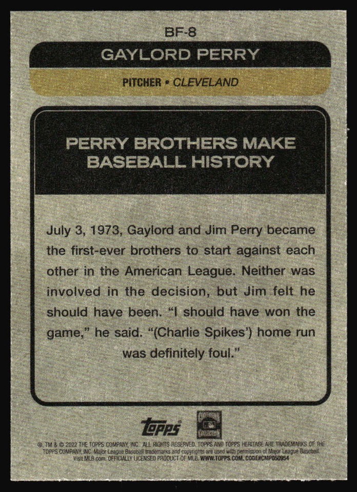 2022 Topps Heritage Gaylord Perry 1973 Flashbacks #BF-8 | eBay