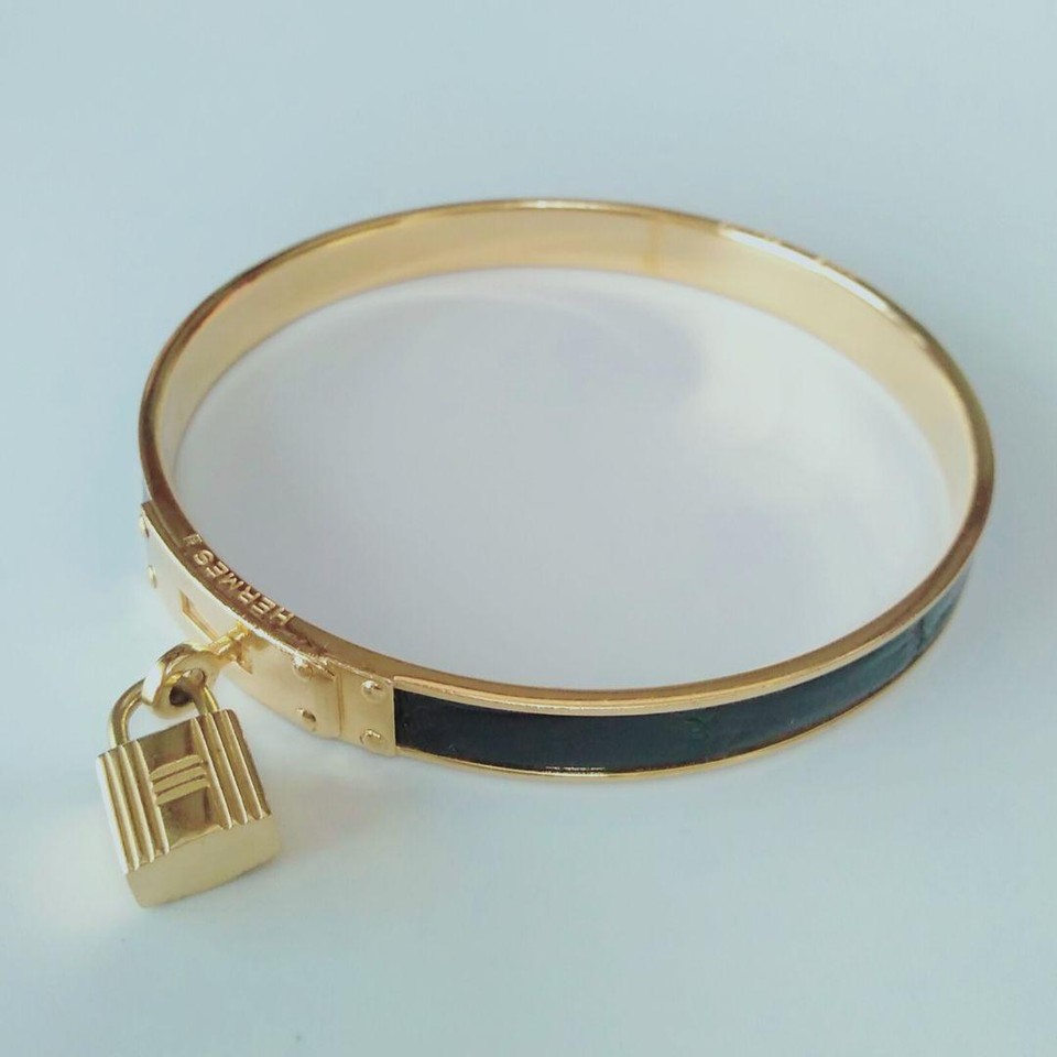 NM Hermes Kelly Lock Cadena Bracelet Bangle Black Gold w/ box F/S Japan ...