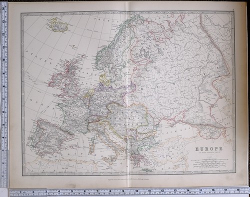 1881 LARGE ANTIQUE MAP EUROPE BRITISH ISLES AUSTRO HUNGARIAN MONARCHY ...