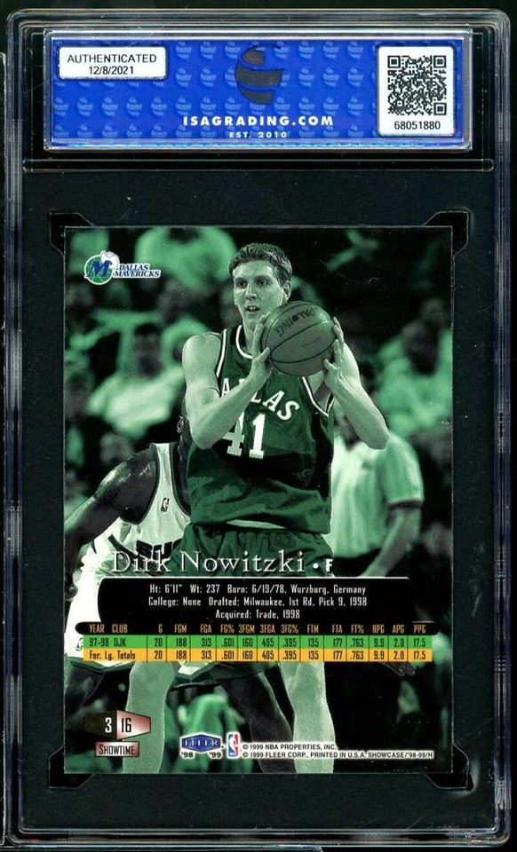 Dirk Nowitzki Rookie Card 1998-99 Flair Row 3 #16 ISA 9 MINT | eBay