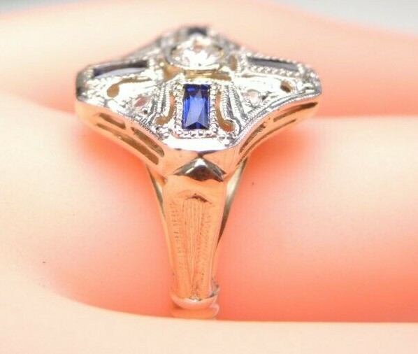 Antique Art Deco Engagement Platinum 17K Yellow EGL USA Ring Size 6 UK ...