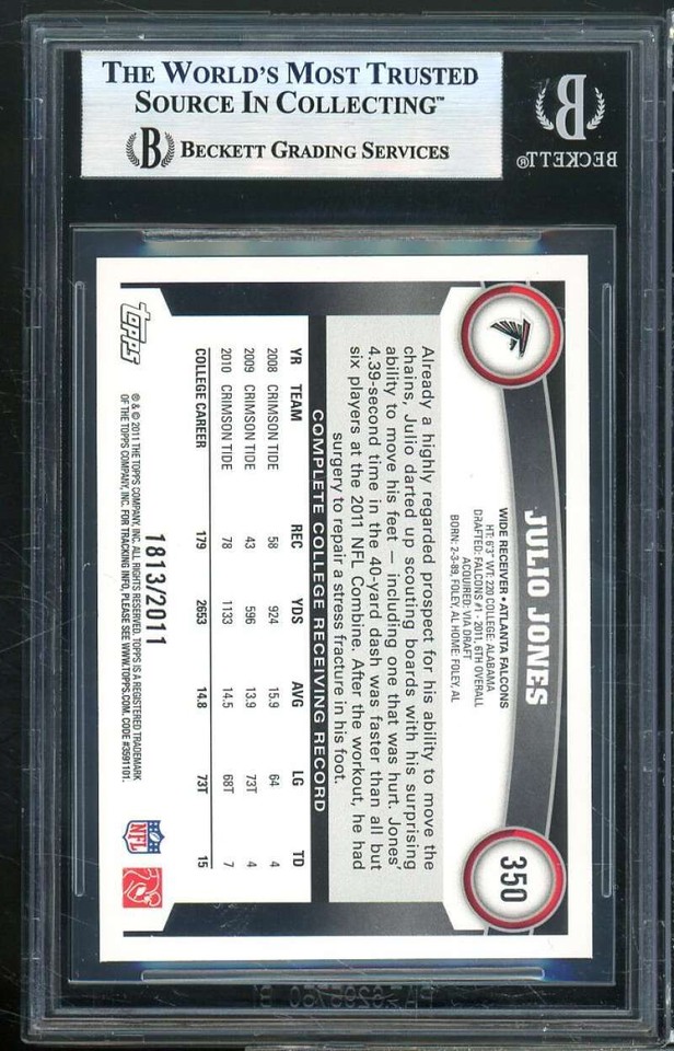 Julio Jones Rookie Card 2011 Topps Gold #350 BGS 9 | eBay