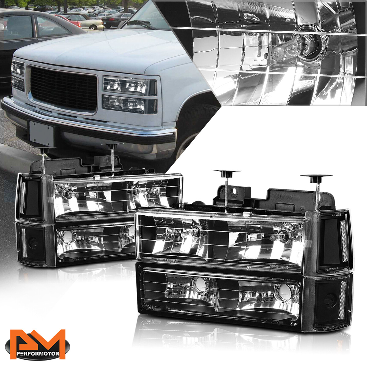 For 94-00 GMC C/K Suburban GMT400 Bumper Headlight Black Housing Clear ...