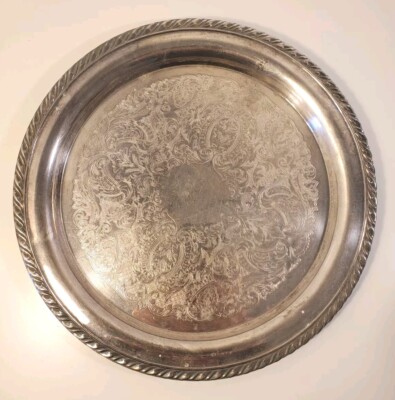 Vintage Oneida Engraved 12" Round Silverplate Serving Platter Tray Made ...