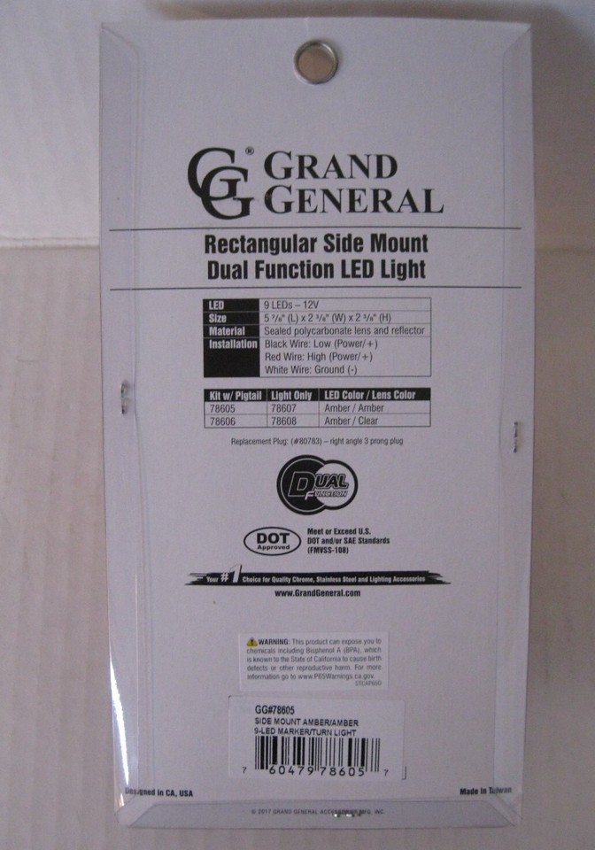 New Grand General Rectangular Side Mount Dual Function LED Light Amber ...
