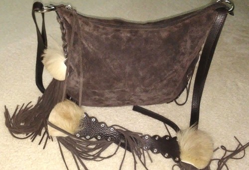 CAPACCIOLI Genuine Leather Women’s Shoulder Bag Brown Suede made in ...