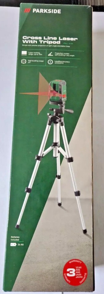 Parkside Self Levelling Cross Line Laser Level with Tripod Stand PKLL ...