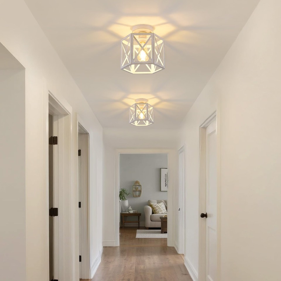 2 Pack White Semi Flush Mount Ceiling Light, Modern Hallway Light ...