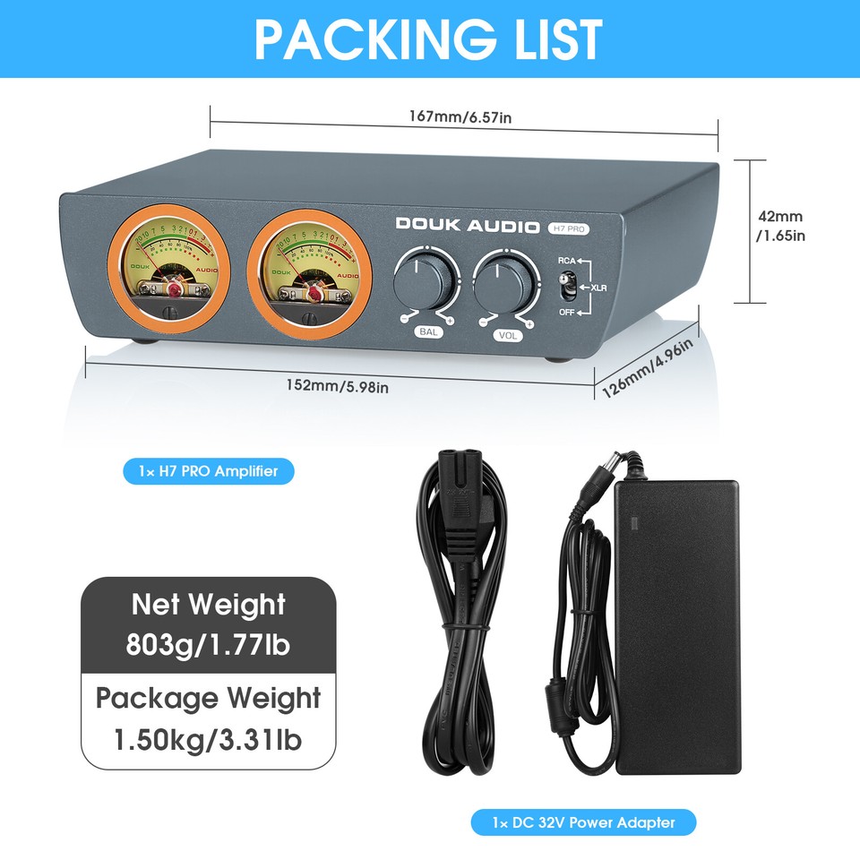 HIFI XLR Balanced Digital Power Amplifier Desktop Audio Amp w/VU Meter ...