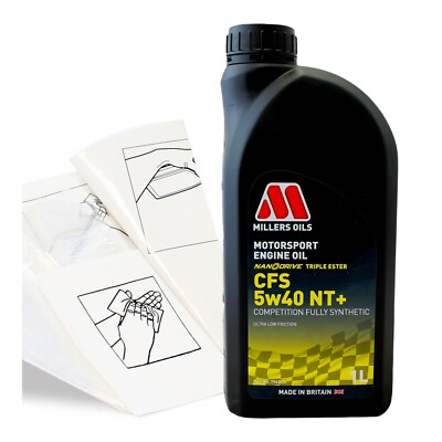 Engine Oil Top Up Millers Oils CFS 5w-40 NT+ 1 LITRE 1L + Gloves Wipes ...