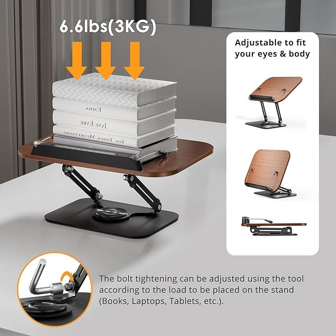 Portable Book Stand for Reading Adjustable Book Holder with 360° Swivel ...