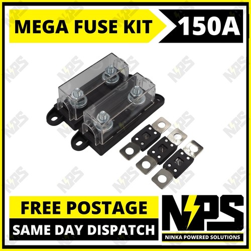 150A MEGA FUSE KIT 2x ANM Holder 3x 150 AMP Fuses Dual Battery Sound ...
