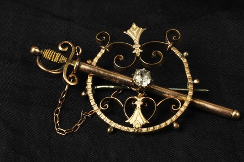 Antique Victorian Jabot Sword Brooch Pin , Gold Filled, Paste Stone | eBay