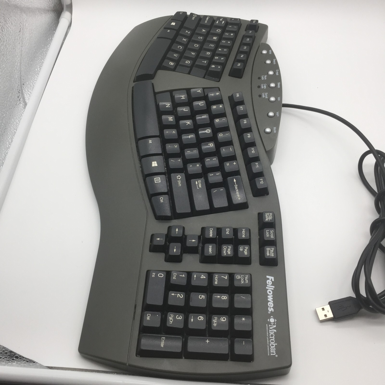 Fellowes Microban Ergonomic Wired USB Keyboard KU-9938 / 98915 Free ...