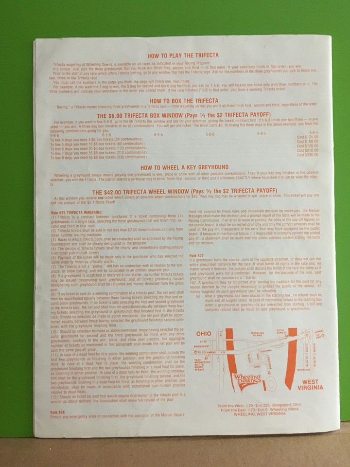 1981 Wheeling Downs Greyhound Racing Program, Full Size, with (2) Tip ...