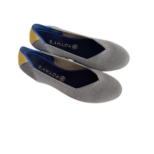 Rothys The Flat Shale Ribbon Yellow Stripe Gray Round Toe Ballet Shoes ...