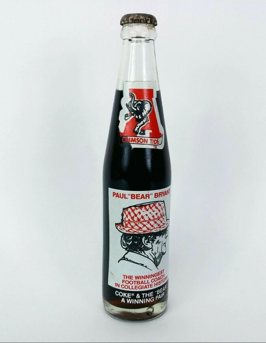ALABAMA CRIMSON TIDE PAUL BEAR BRYANT COCA COLA COKE 10 oz BOTTLE VTG ...