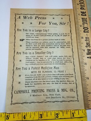 Old 1896 Ad Advertising Web Press Campbell Printing MFG Chicago IL New ...