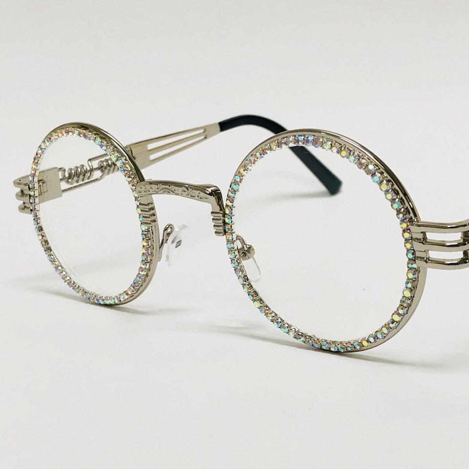 Men Rapper Sunglasses Black Lens Luxury Punk Eye Wear Gold Metal Circle ...