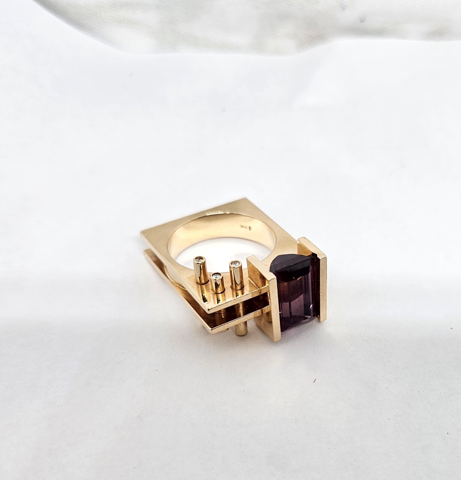 ROBERT TRISKO 14K GOLD DIAMONDS & LAB AMETHYST STACKABLE SCULPTURE RING ...