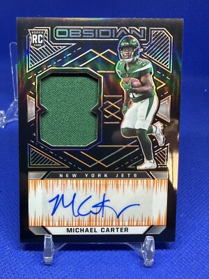 2021 Obsidian Michael Carter Orange Rookie Patch Auto /99 New York Jets ...