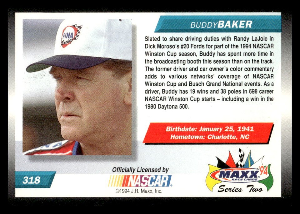 Buddy Baker 1994 Maxx #318 Moroso Performance IP Auto Card | eBay