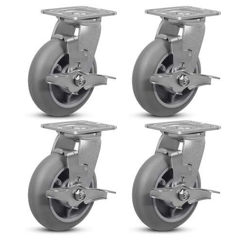 6" X 2" Heavy Duty Casters - 2000 LB Capacity- Thermoplastic Rubber ...