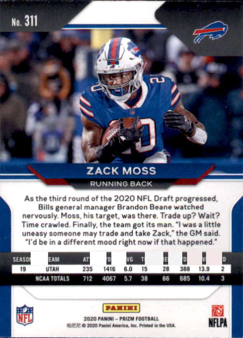 2020 Panini Prizm #311 Zack Moss RC Rookie Buffalo Bills | eBay