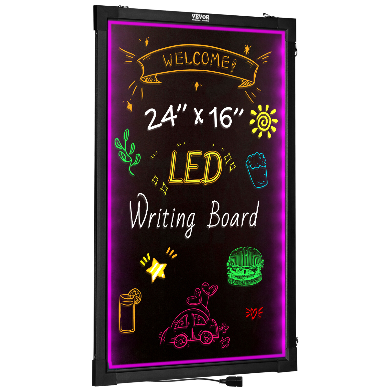VEVOR LED Message Writing Board 24"x16" Illuminated Erasable Lighted ...