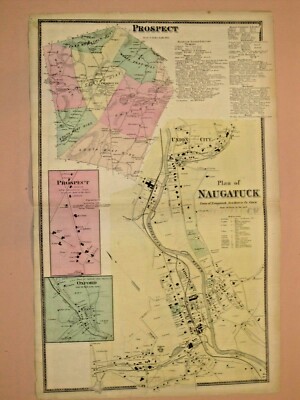 PROSPECT & PLAN OF NAUGATUCK, CT., 1868 HAND COLORED MAP, NOT A COPY | eBay