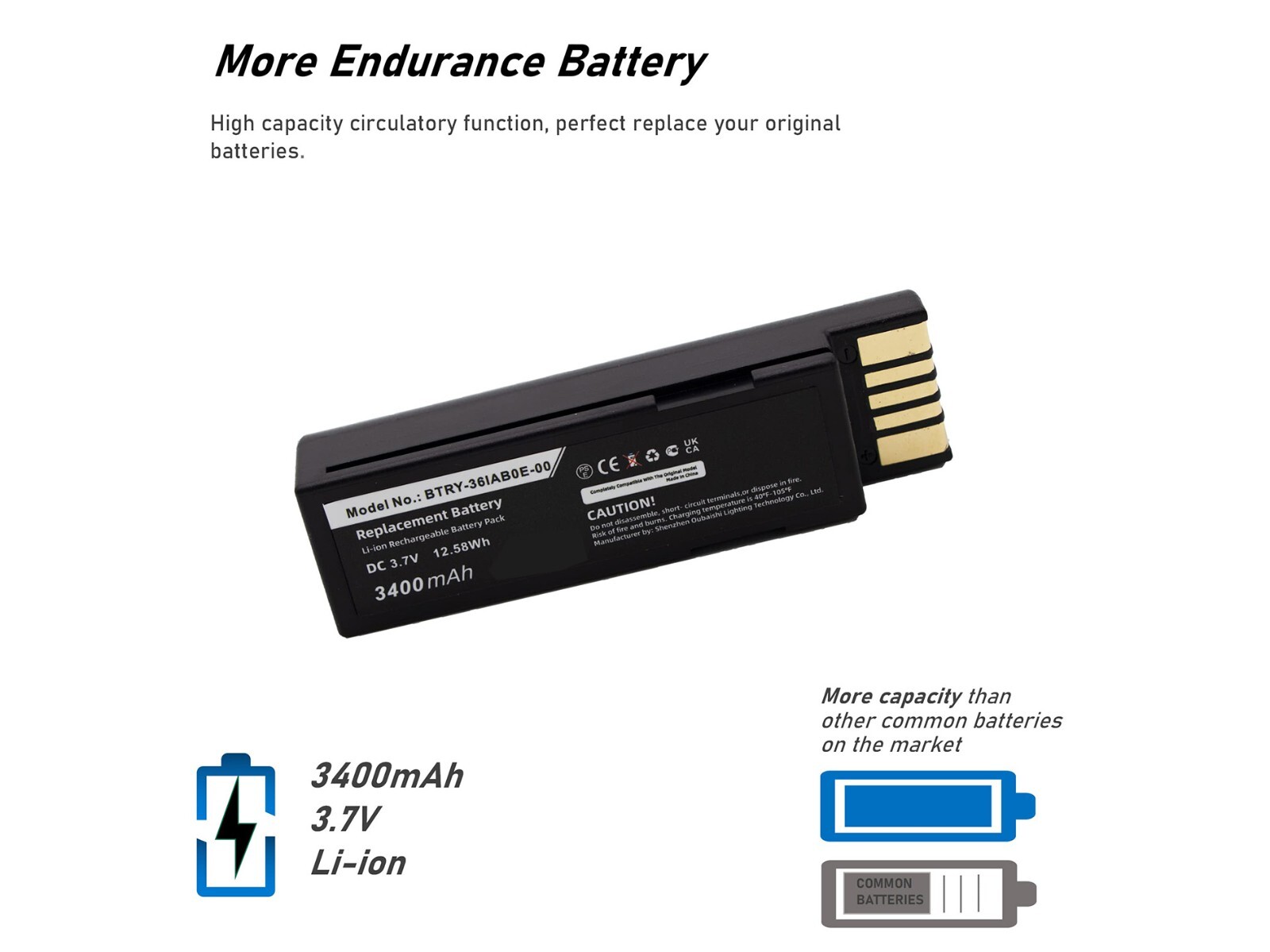 3pcs Battery for 82-166537-01, BTRY-36IAB0E-00 DS3678, EVM, LS3600 ...