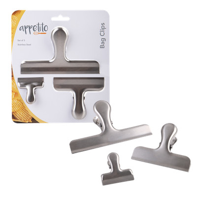 Appetito Stainless Steel Bag Clips - Set of 3 - Assorted Sizes | eBay