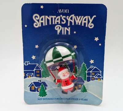 Vintage 1986 Avon Christmas Brooch Pin "Santa's Away" Parachuting Santa ...