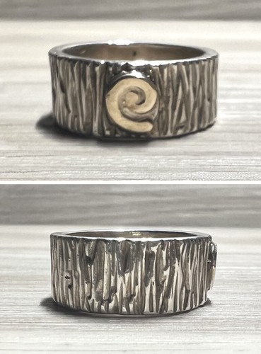 Vintage Designer Signed MLP Sterling Silver & 14K Yellow Gold Band Ring ...