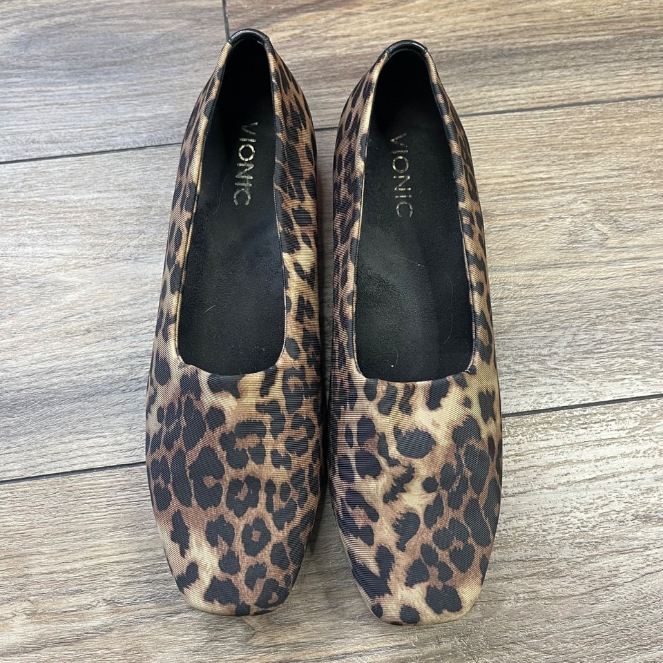 VIONIC Powell Demi Wedge Tan Leopard Comfort Orthotic Slip-on Shoes ...