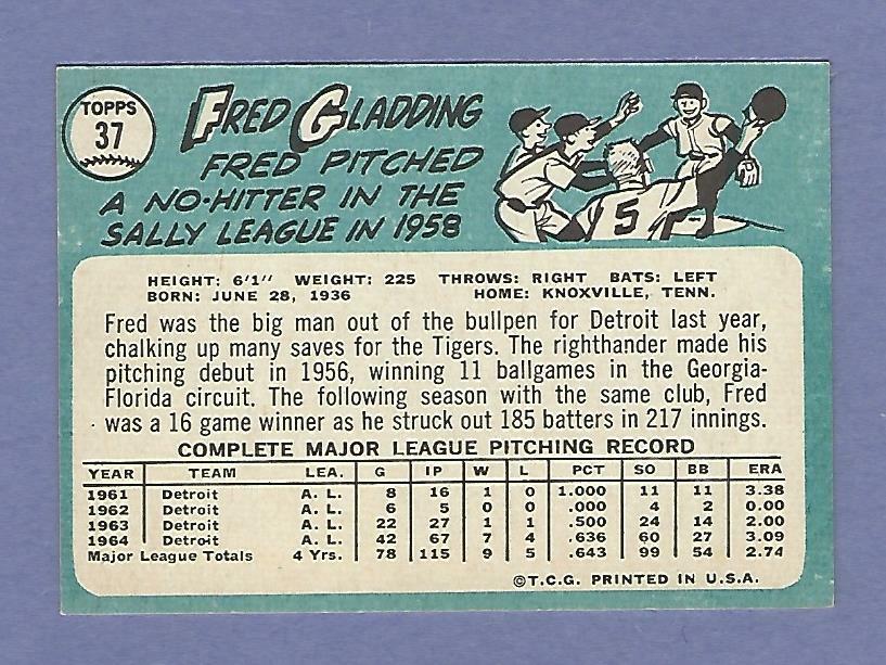 1965 Topps - #37 Fred Gladding - Detroit Tigers - ExMt+ | eBay