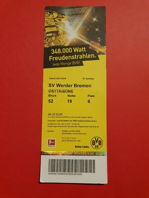 Used Ticket Bundesliga 2017/18 BVB Borussia Dortmund vs SV Werder ...