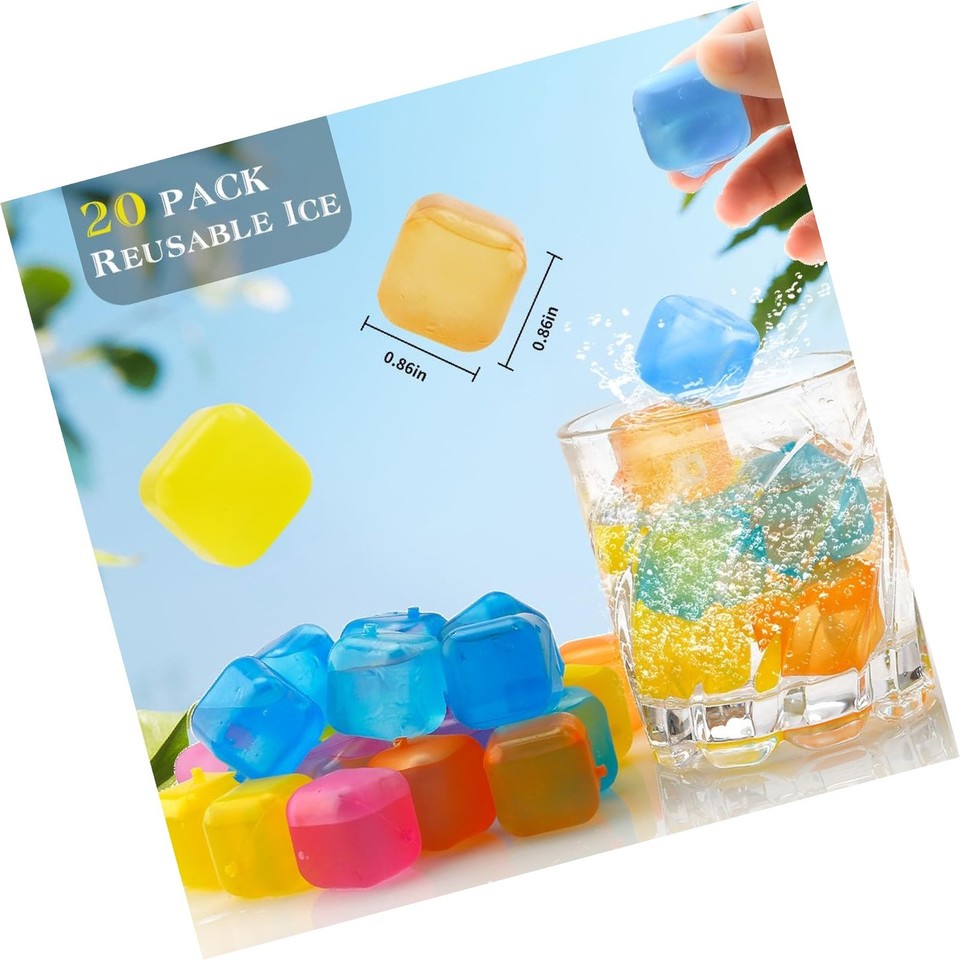 Reusable Ice Cubes for Drinks Square Plastic Ice Cubes 20 Pack Freeze ...