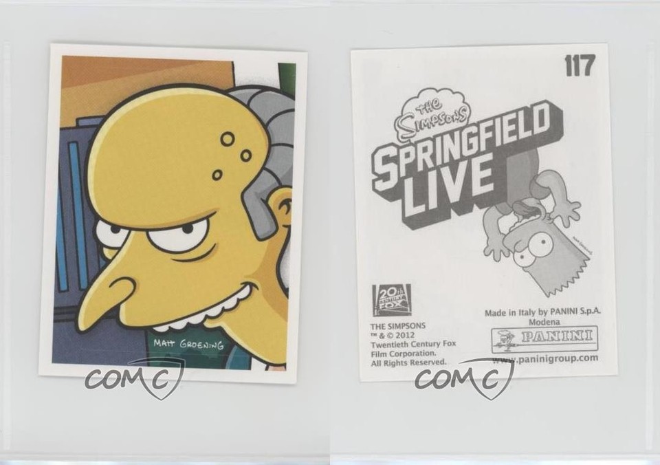 2012 Panini The Simpsons Springfield Live Album Stickers Mr Burns #117 ...