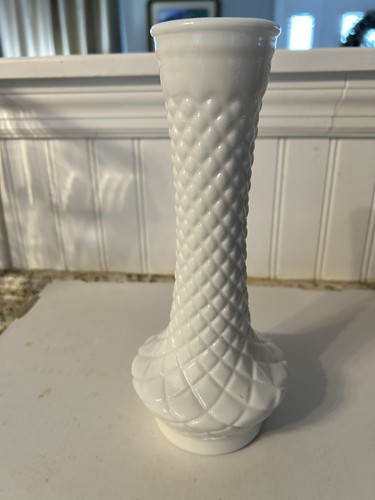 Randall White Milk Glass Diamond Pattern Vase 9" Tall Flower Vintage | eBay