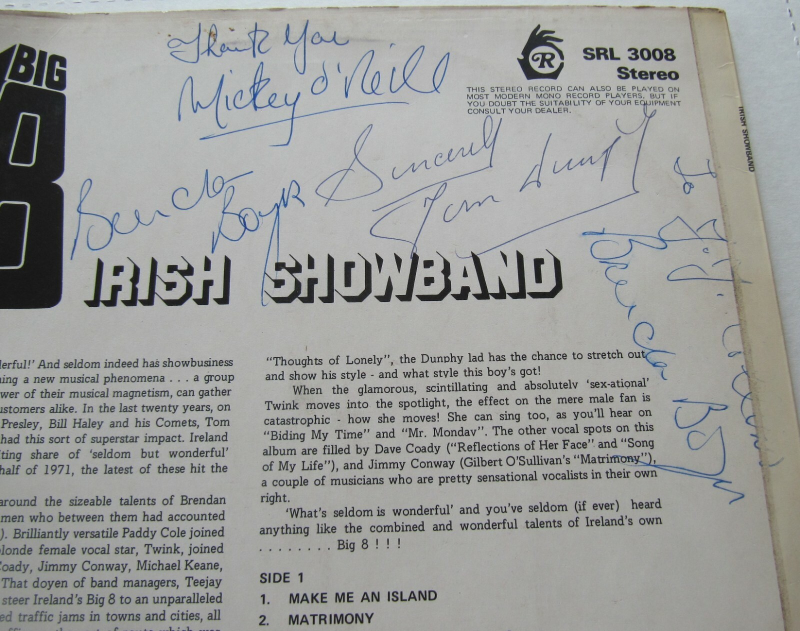 Big 8 Brendan Boyer Tom Dunphy Irish Showband LP SRL 3008 | eBay