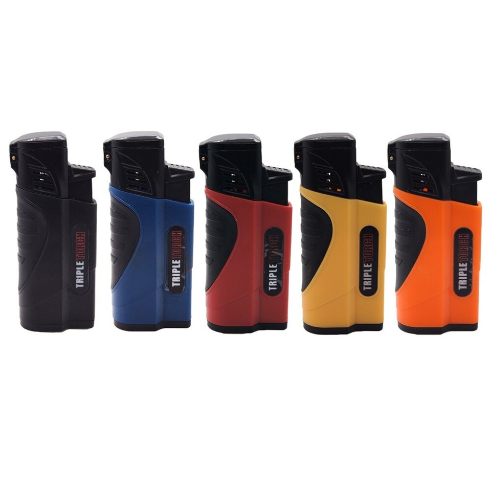 4 PACK Triple Jet Torch Lighter Adjustable Flame W/ Cigar Puncher Solid ...