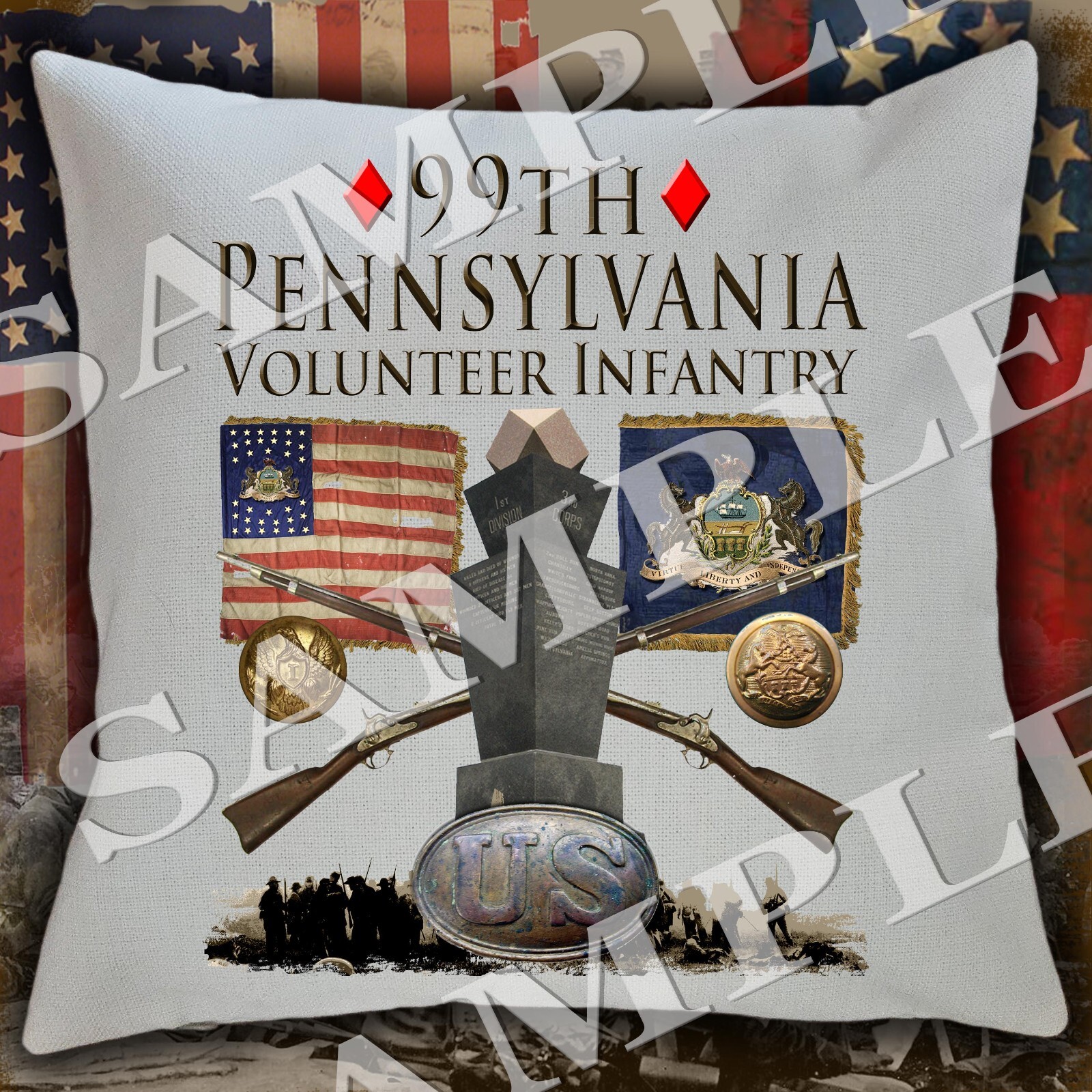 99th Pennsylvania Infantry American Civil War themed pillow sham ...