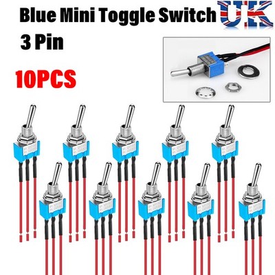 Prewired Blue Mini Toggle Switch 125VAC 6A 3 Pin 3 Position two way ...