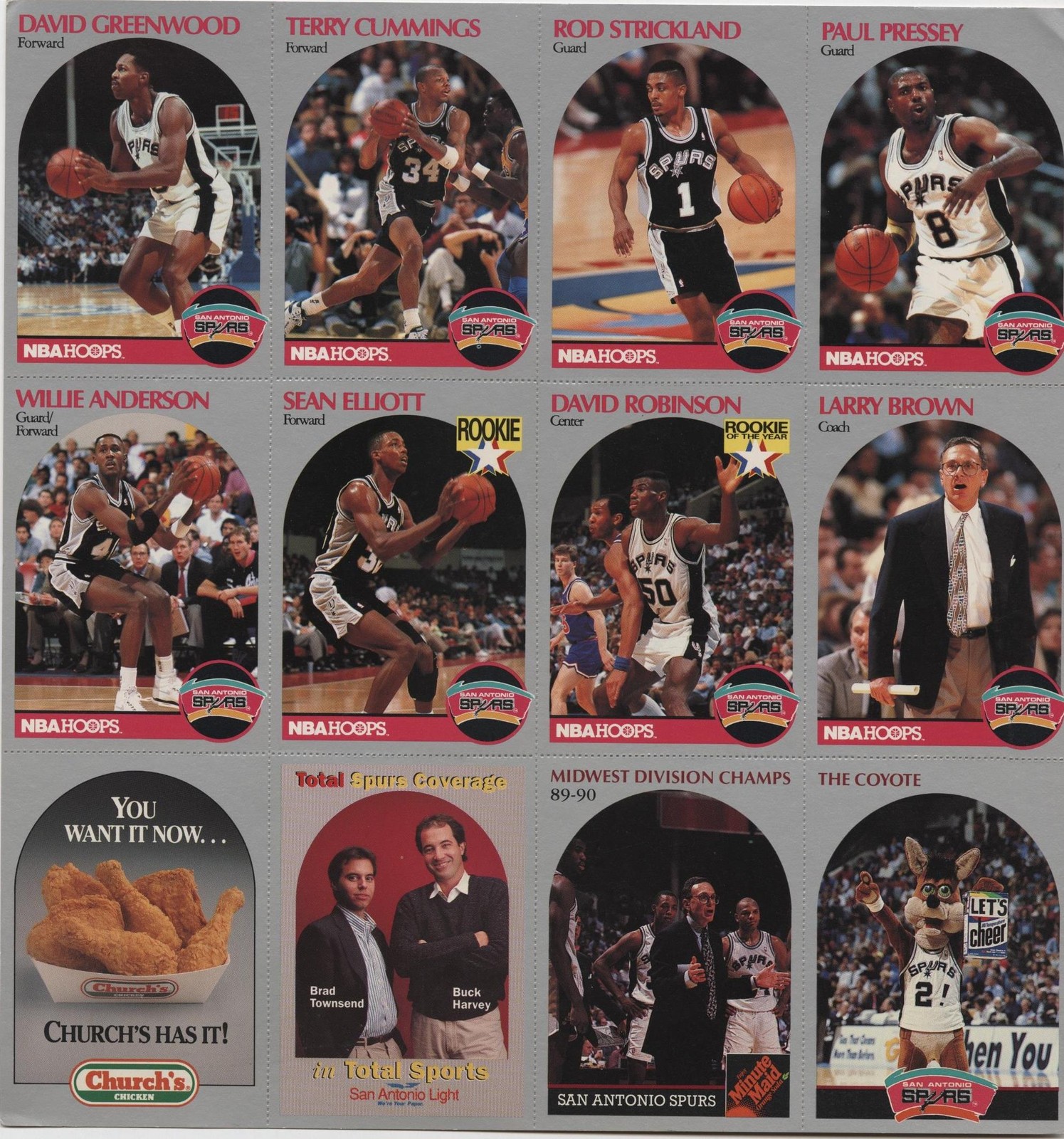 1990-91 Nba Hoops Team Sheets - Uncut Sheet David Robinson, Sean ...