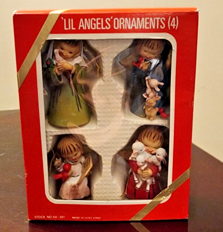 Four Vintage "Lil Angels' Christmas Ornaments Multicolored Figurines ...
