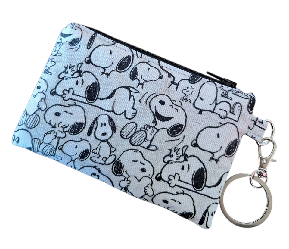 100% Cotton Snoopy Zip ID Case Lanyard Key Ring Dorm ID Holder Wallet ...