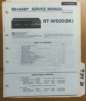 Sharp RT W500 Service Manual Original Repair Book Stereo Tape Recorder ...