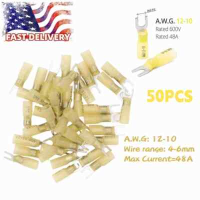 Heat Shrink Fork Terminals #10 M5 Stud Wire Crimp Connectors 12-10 AWG ...